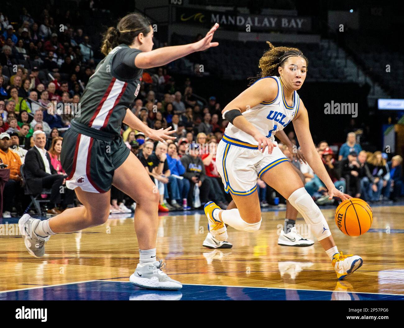 March 05, 2023 LasVegas, NV, U.S.A. UCLA guard Kiki Rice (1)goes to the ...