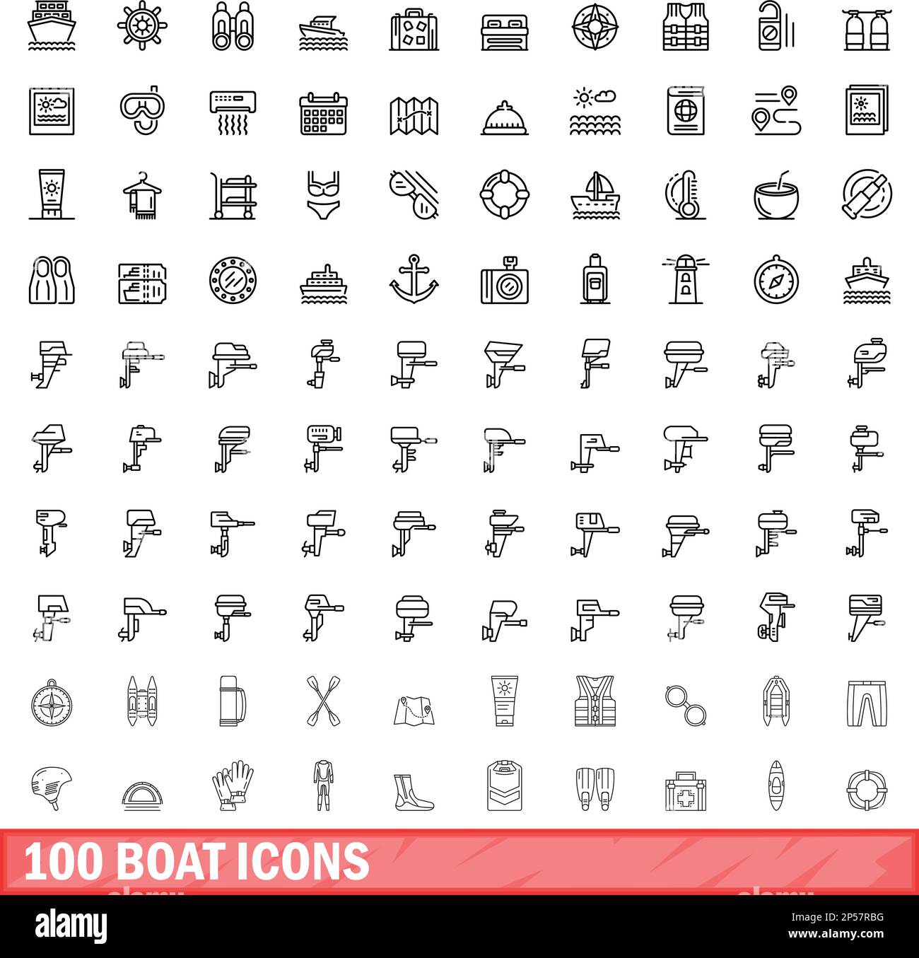 100 boat icons set. Outline illustration of 100 boat icons vector set ...