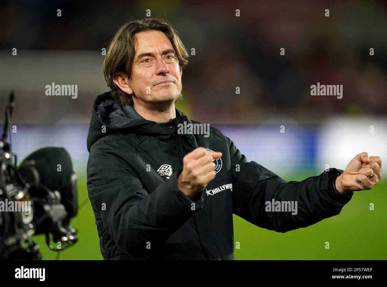 Brentford manager Thomas Frank celebrates at full time after the ...