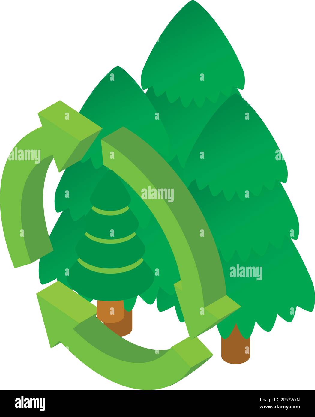 Save environment icon isometric vector. Coniferous forest in recycling ...