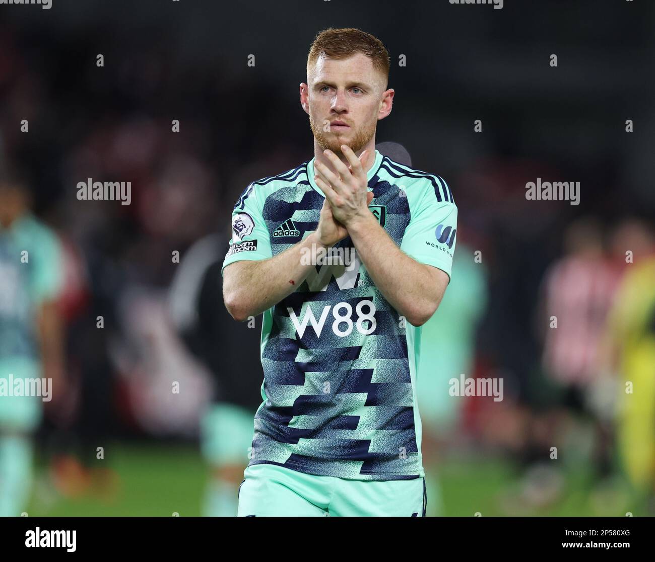 London, England, 6th March 2023. Harrison Reed of Fulham applauds the ...