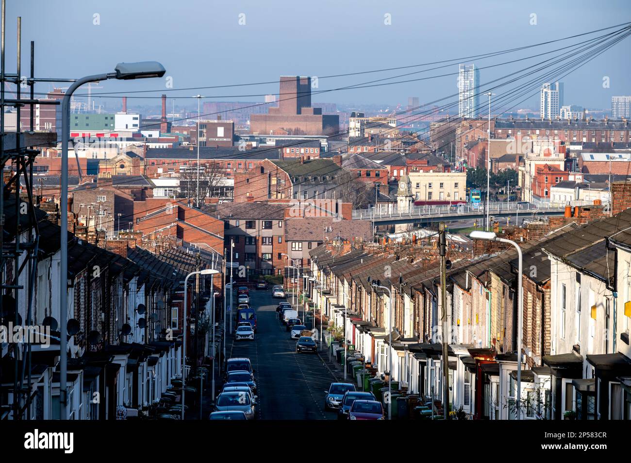 Georgian terraced houses looking down on slate rooftops in the City of ...