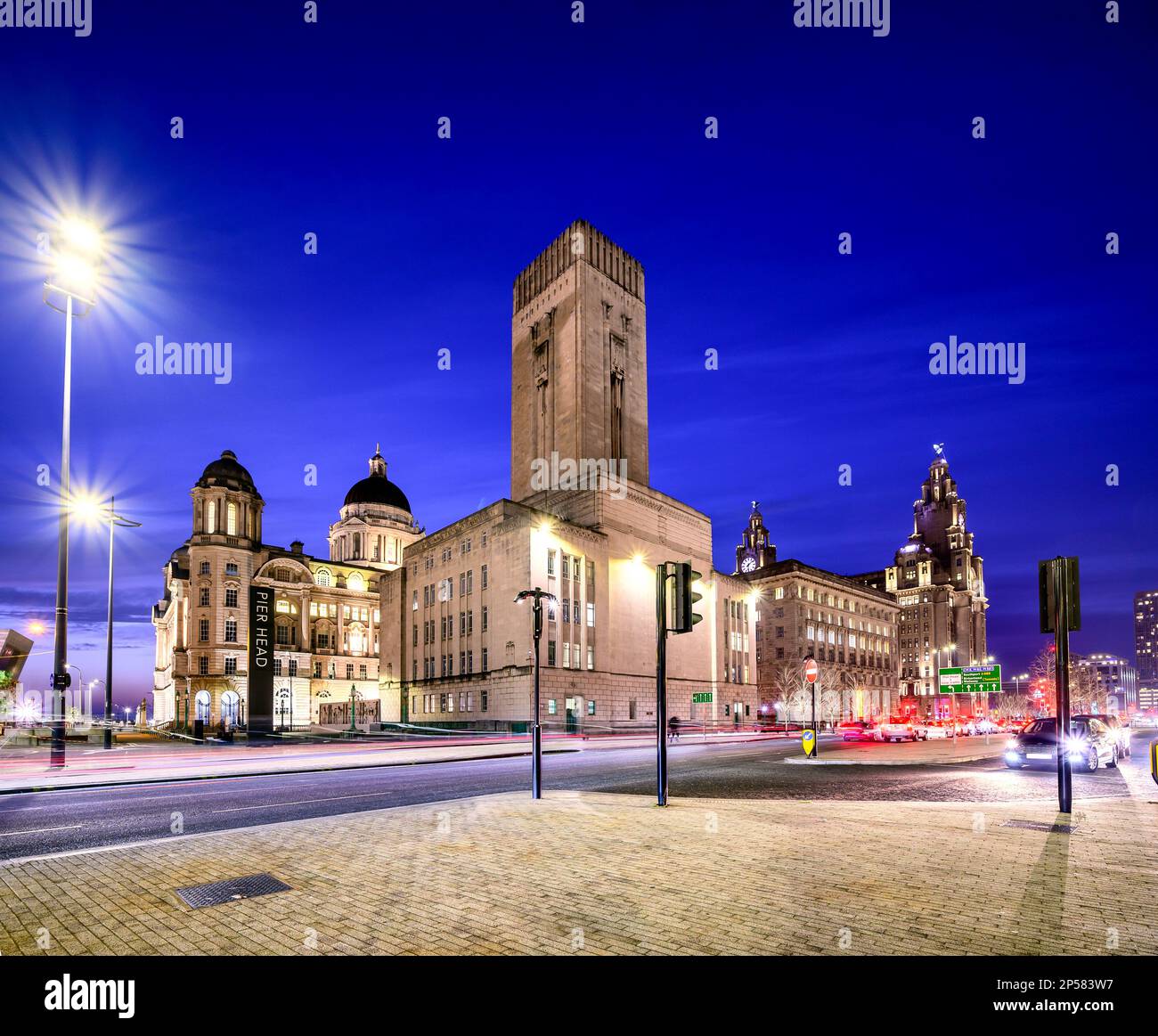 Side angle view of Georges Dockway and Port of Liverpool Building ...
