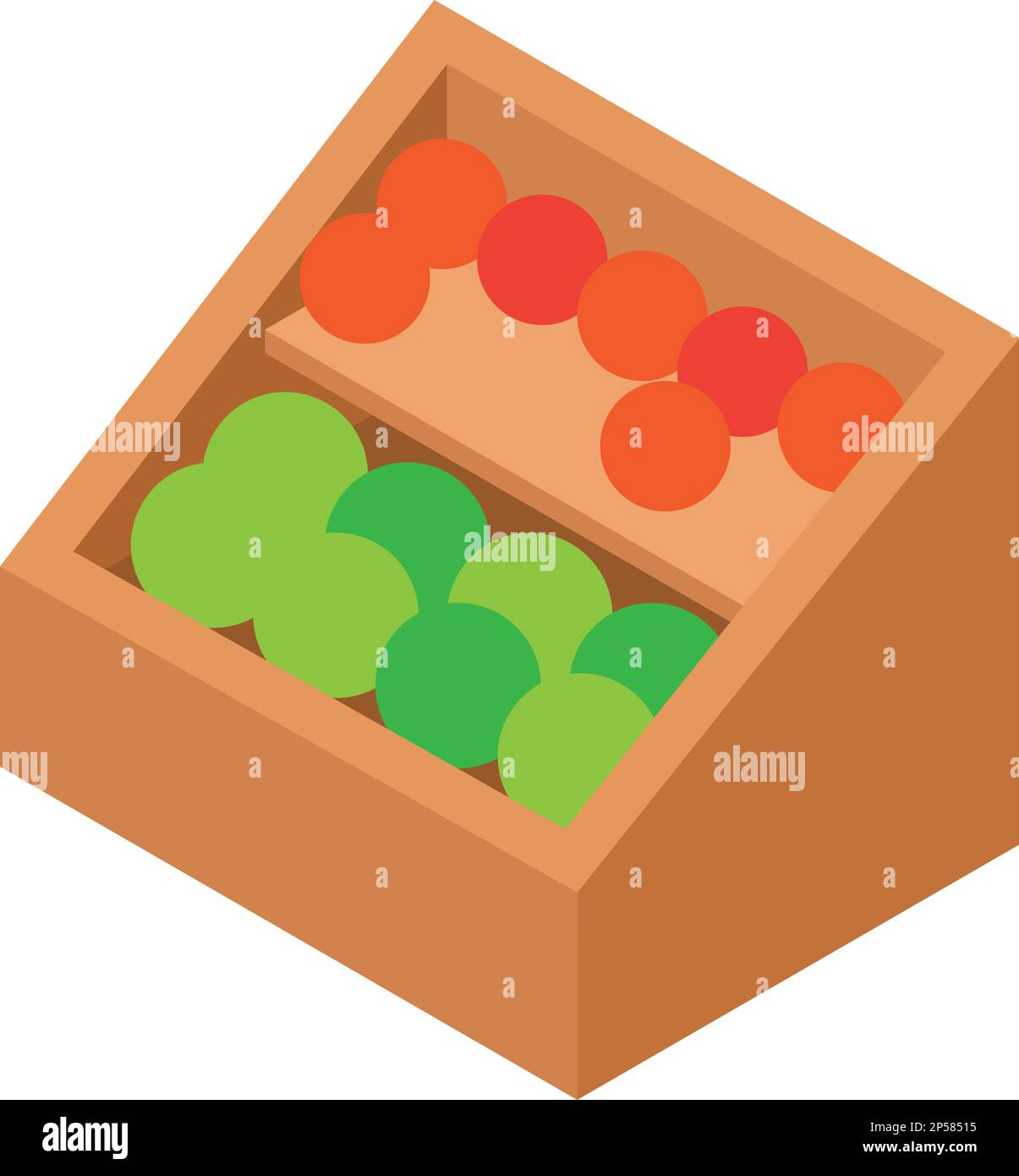 Vegetable counter icon isometric vector. Wooden rack with bright fresh ...