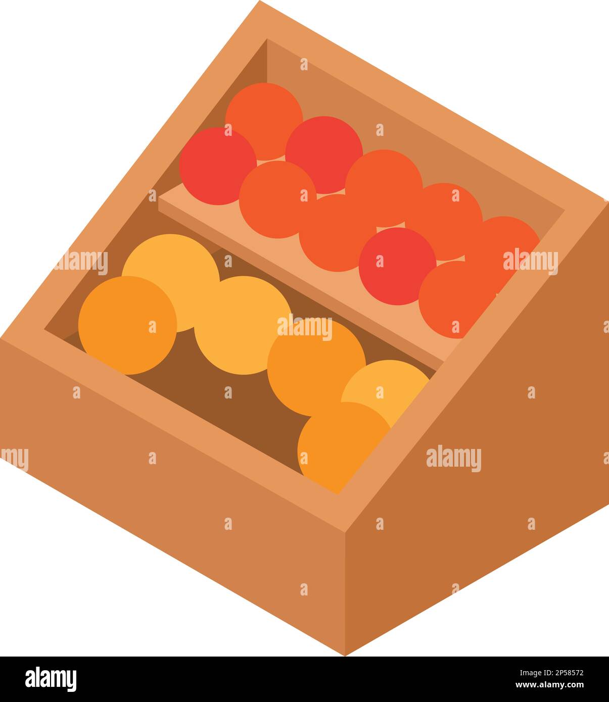 Fruit counter icon isometric vector. Wooden rack with colorful fresh ...