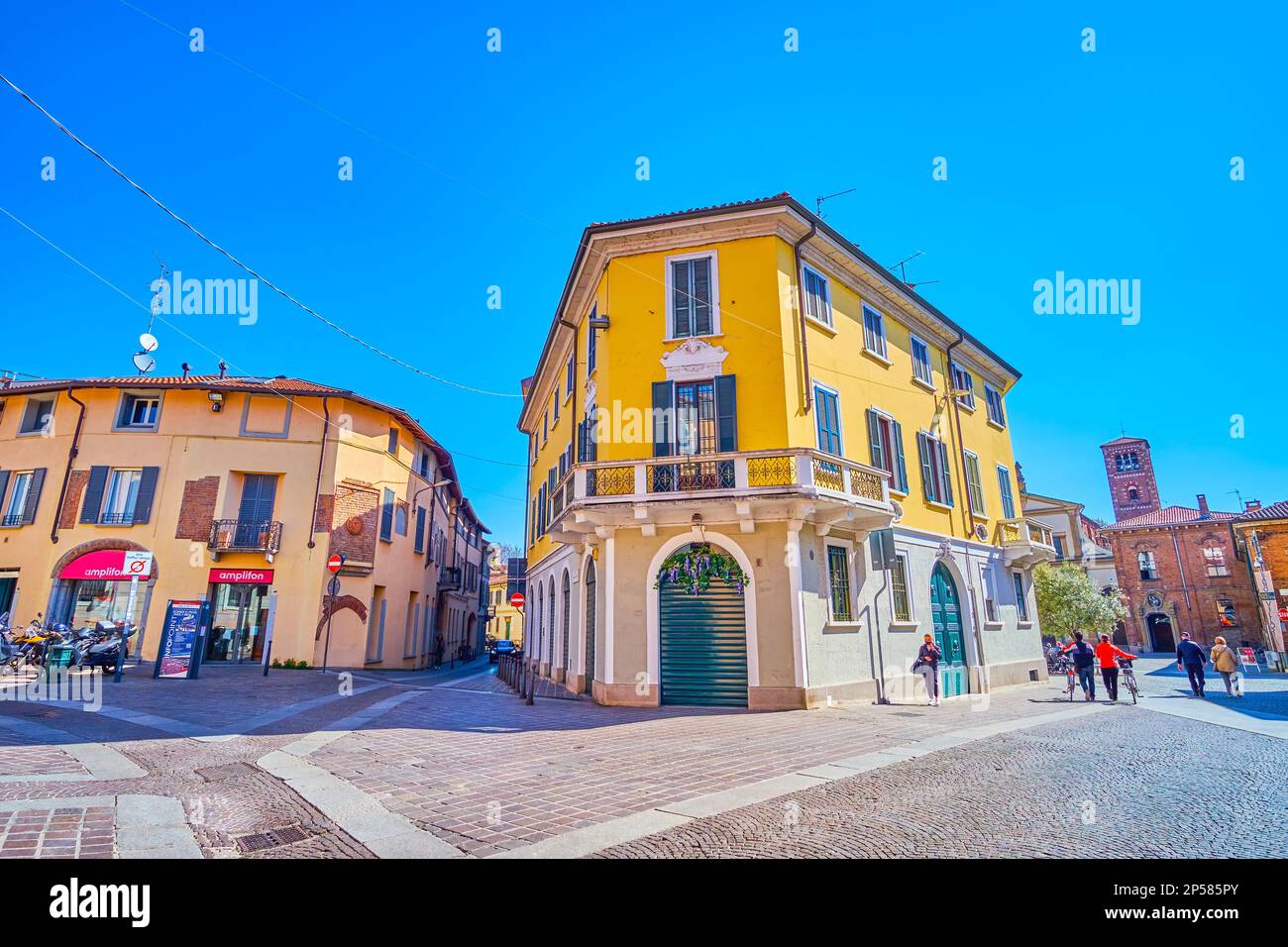 MONZA, ITALY - APRIL 11, 2022: Colorful historic townhouses of medieval ...
