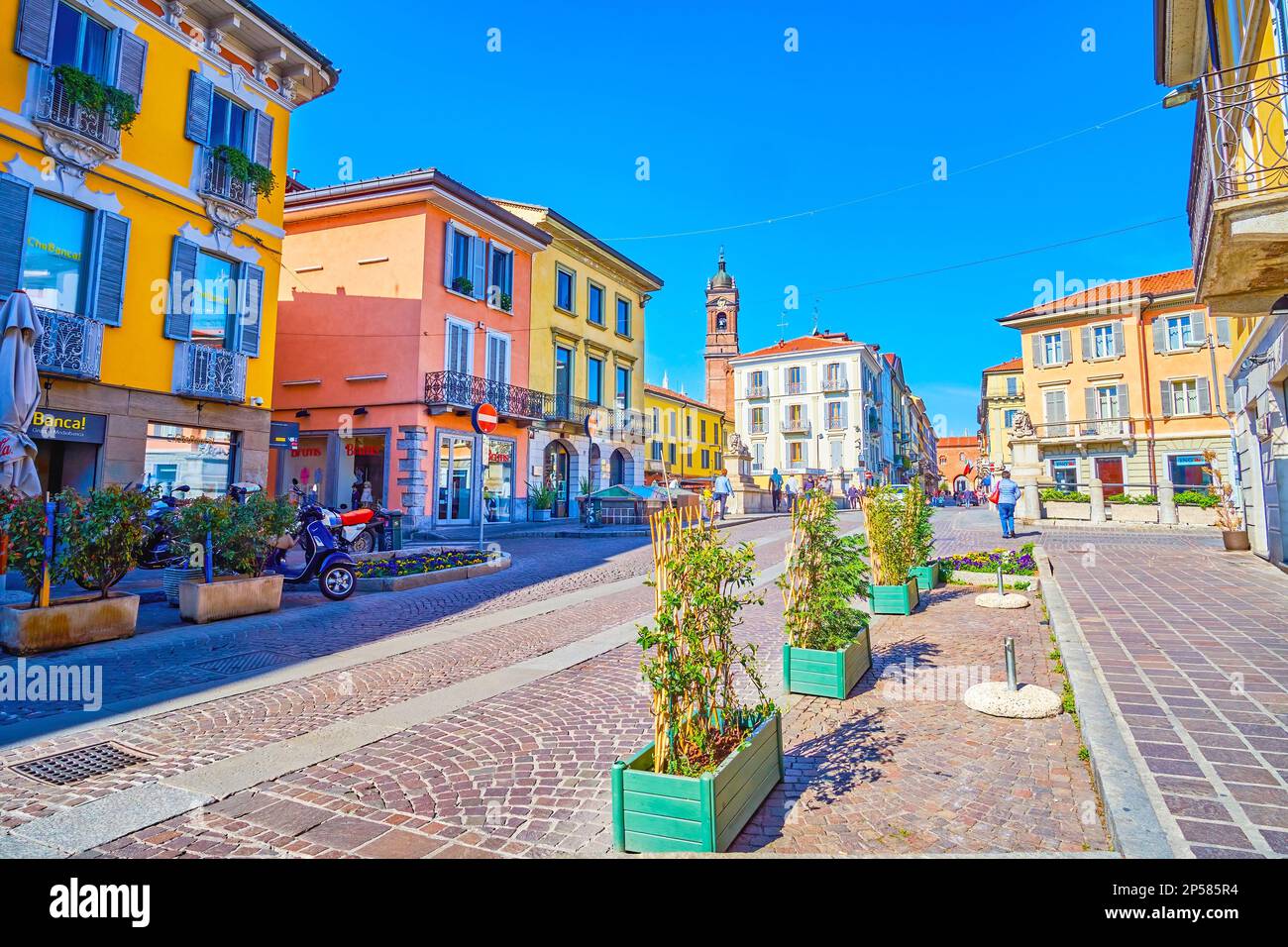 MONZA, ITALY - APRIL 11, 2022: Medieval Monza town with colorful ...