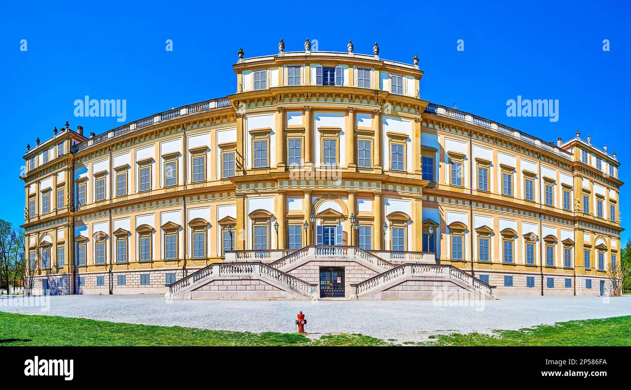 Panorama of Royal Villa of Monza or Palace of Monza, located in Monza ...