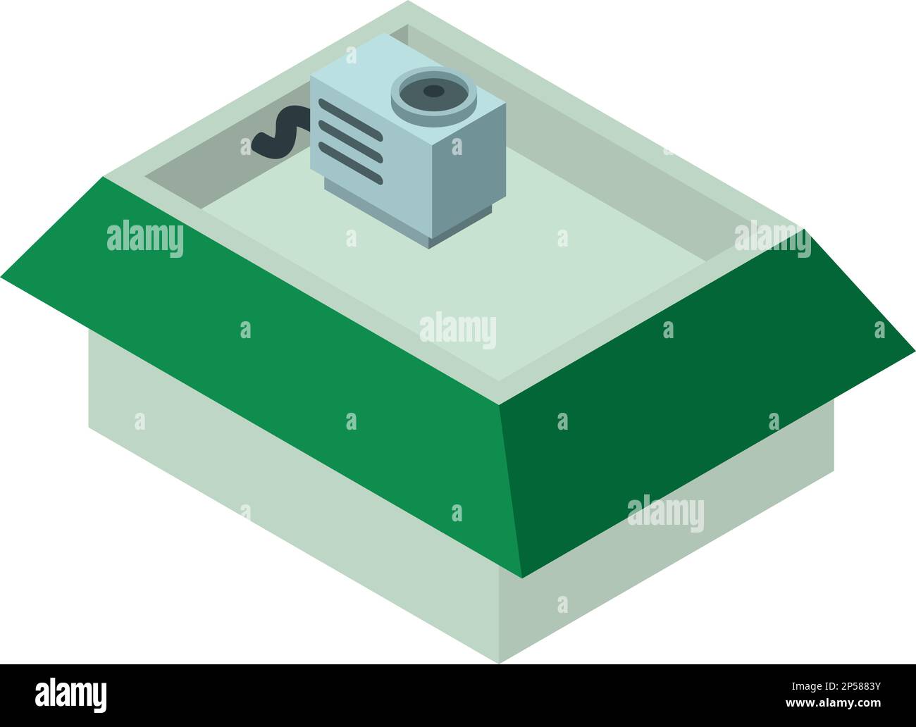 Green roof icon isometric vector. Home roof with outdoor unit of air ...