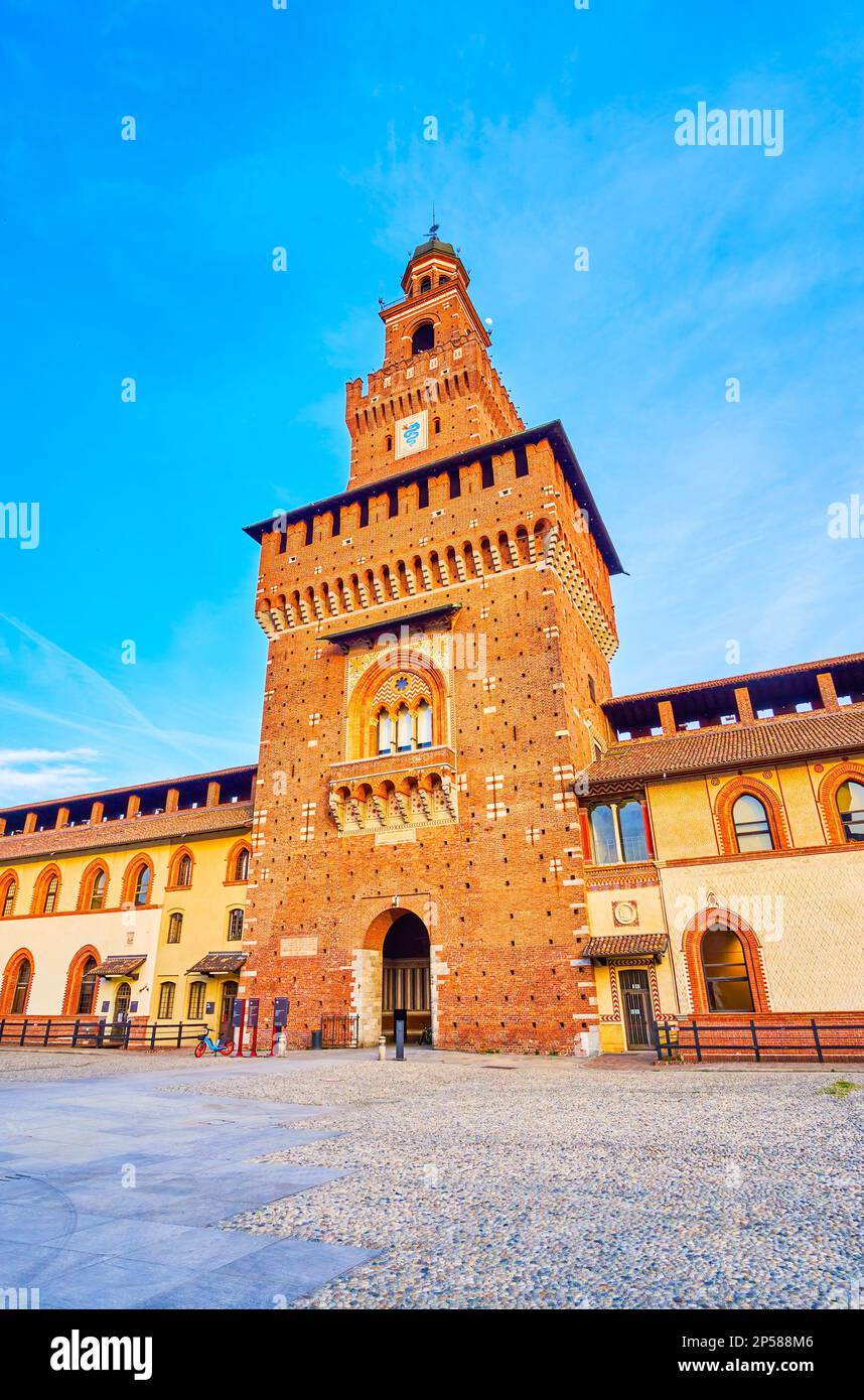 The largest tower Torre del Filarete of medieval Sforza's Castle, Milan ...