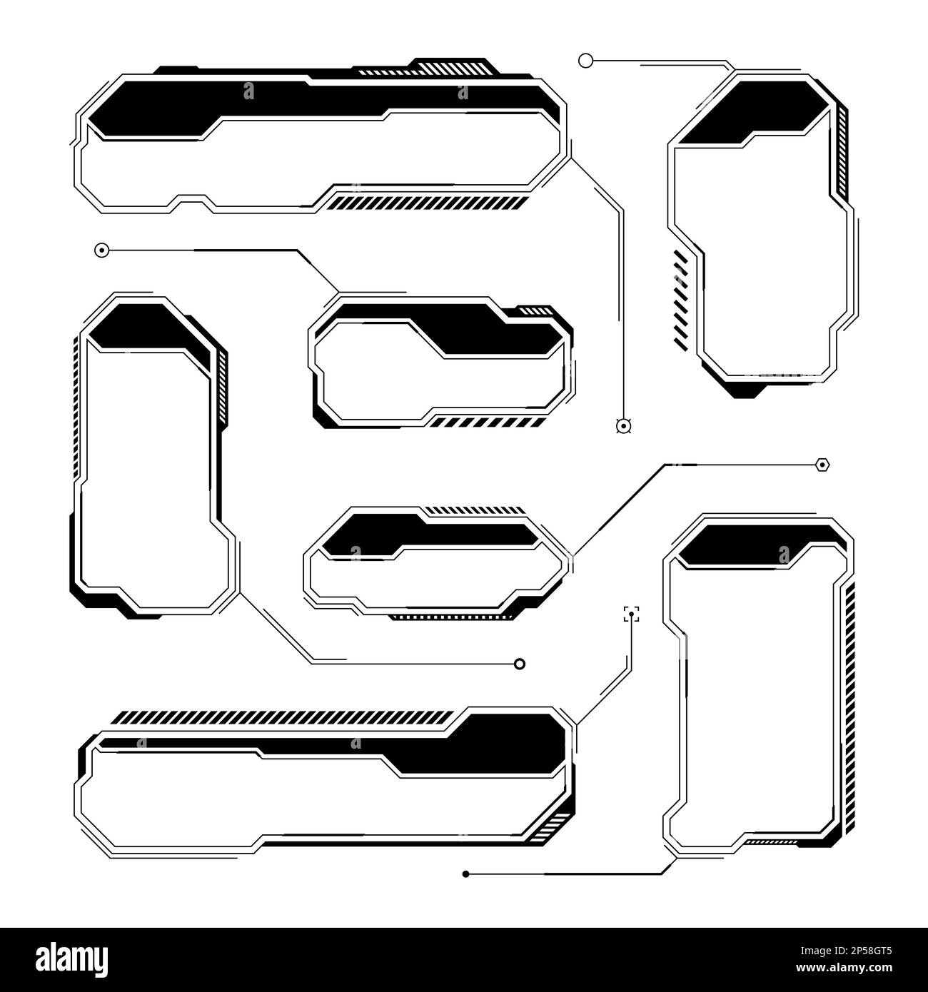 Black futuristic HUD or UI elements. Sci-fi user interface text boxes ...