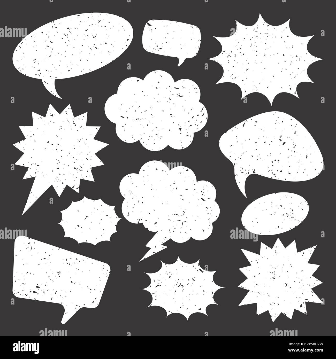 White grunge comic speech bubbles on dark background. Hand drawn retro ...