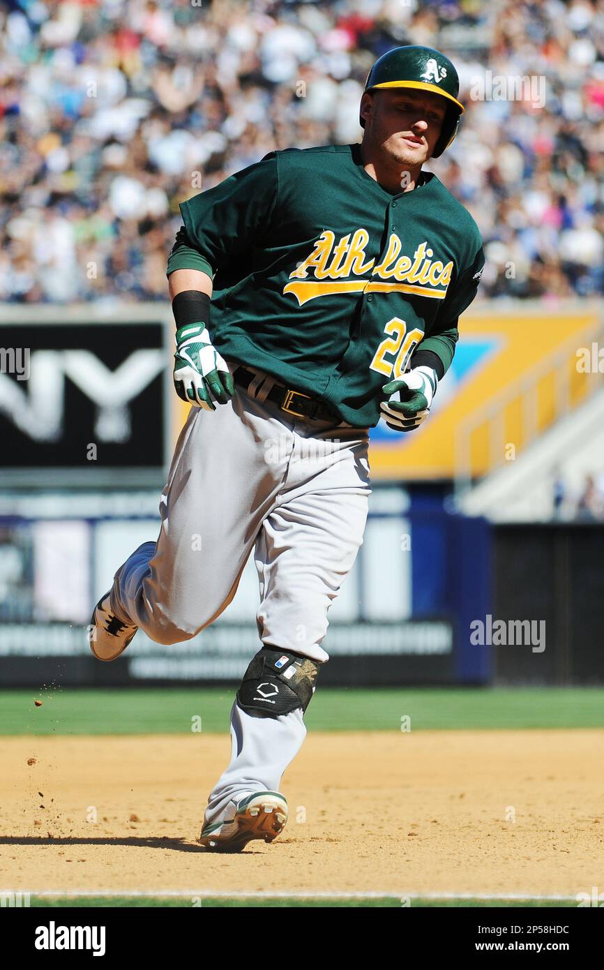 Oakland Athletics infielder Josh Donaldson (20) rounds bases after ...