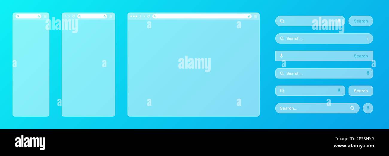 Blank transparent internet browser window with various search bar ...