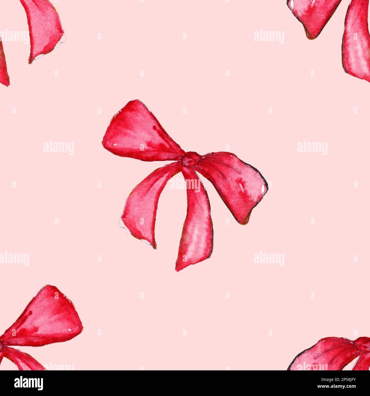 Watercolor red pink bow tape ribbon gift seamless pattern background ...