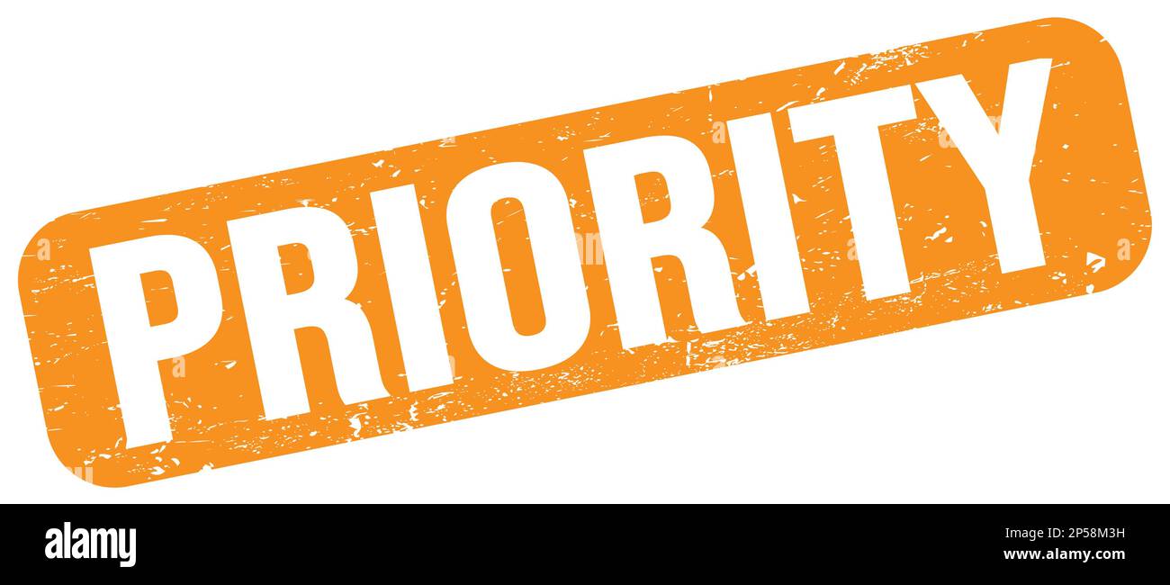 PRIORITY text written on orange grungy stamp sign Stock Photo - Alamy