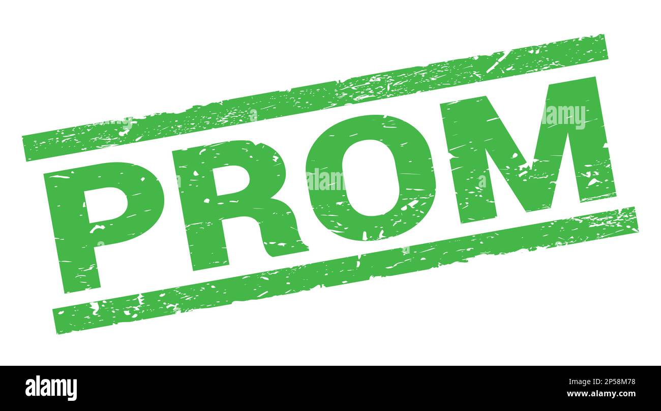 PROM text written on green rectangle stamp sign Stock Photo - Alamy