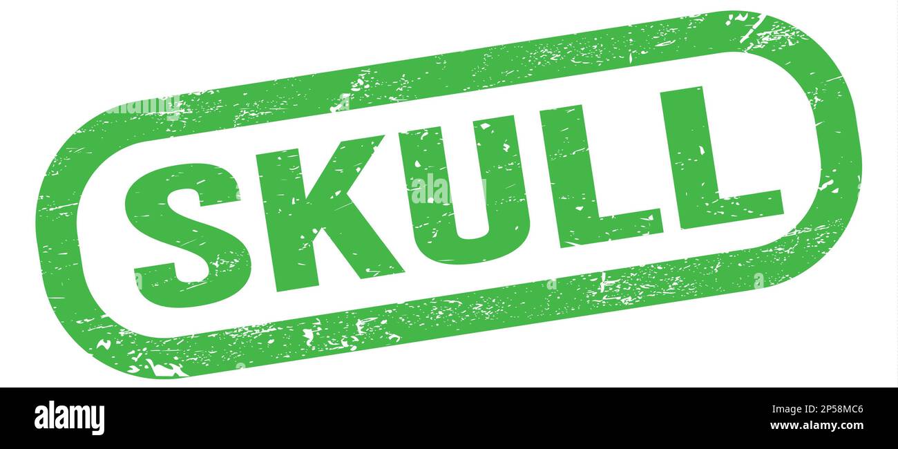 SKULL, text written on green rectangle stamp sign Stock Photo - Alamy
