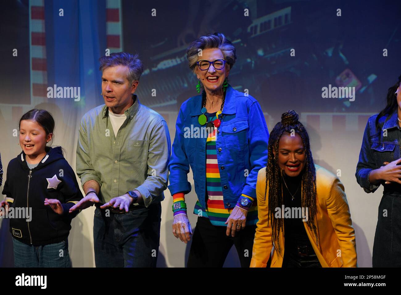 Hadyn Gwynne (centre) who plays judge Pam Lee, along with cast members ...