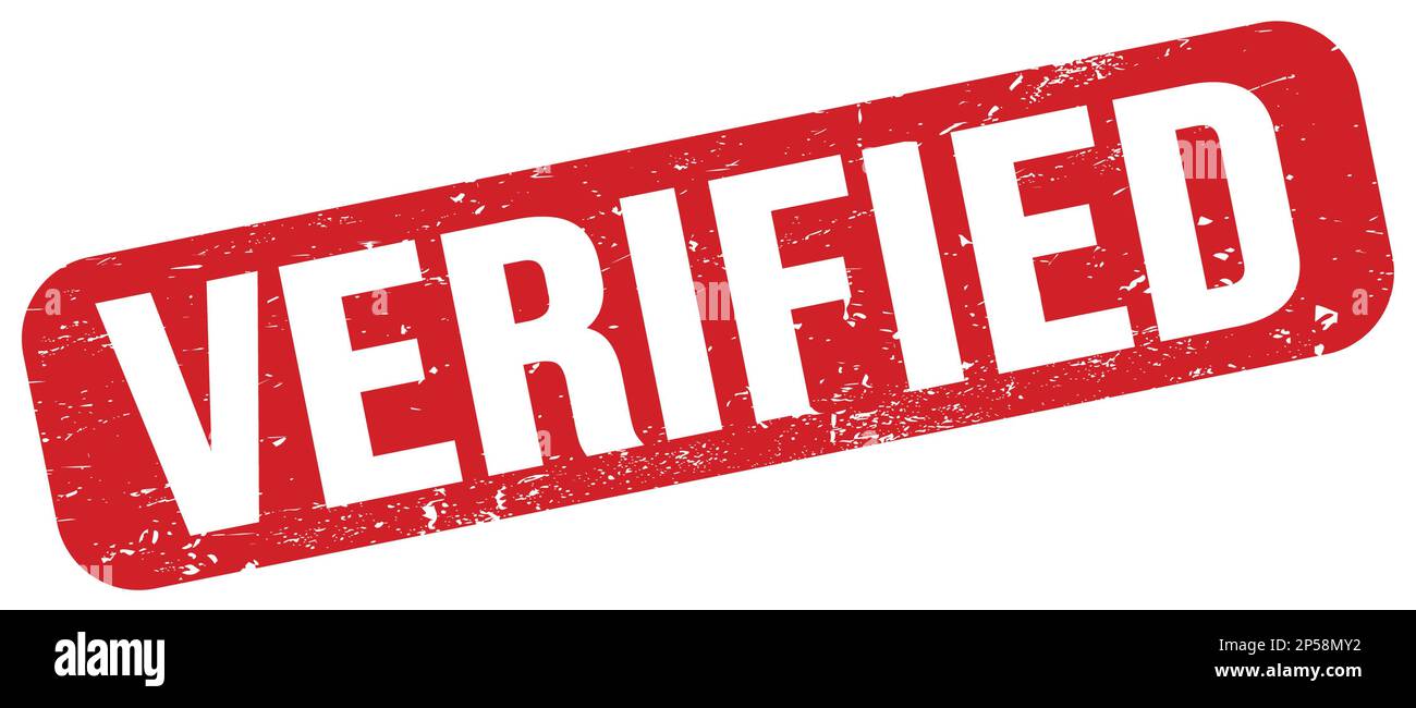 VERIFIED text written on red grungy stamp sign Stock Photo - Alamy