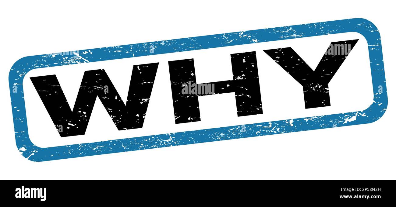 WHY text written on blue-black rectangle stamp sign Stock Photo - Alamy