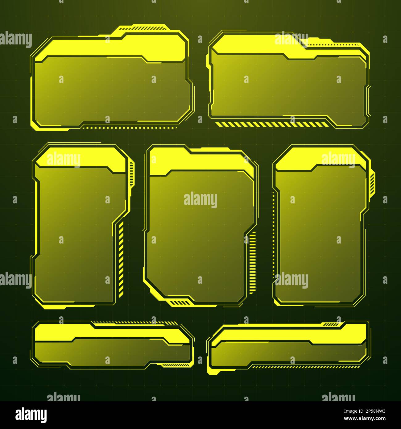 Yellow futuristic HUD, UI elements. Sci-fi user interface text boxes ...