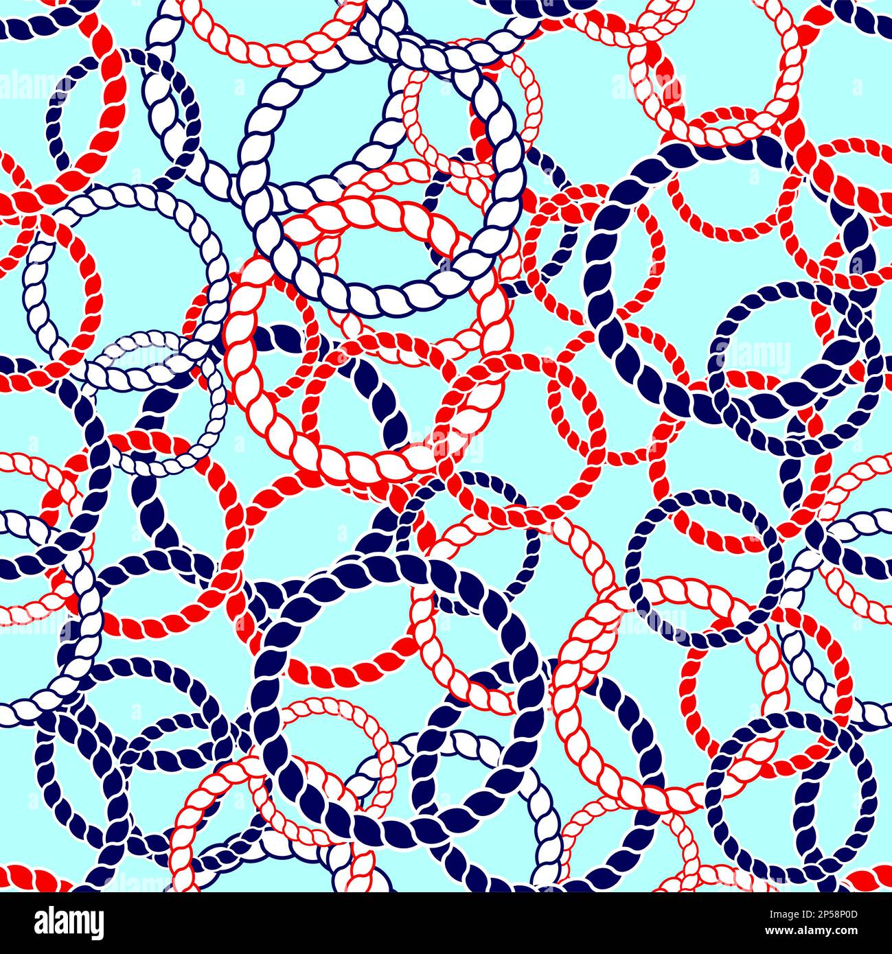 Circle blue red cyan sea rope vector line art vector seamless pattern ...