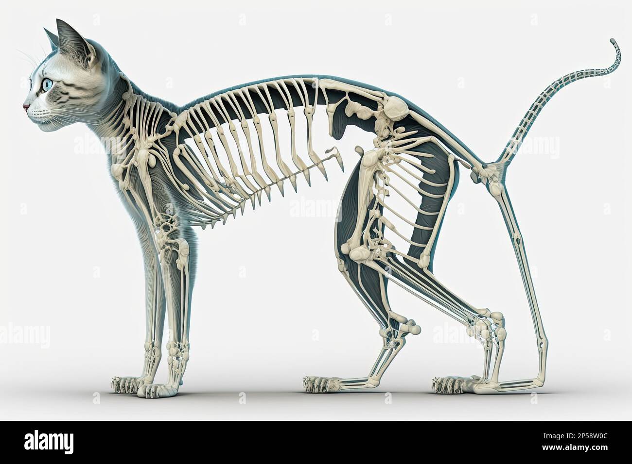 Cat skeleton isolated on white background, cat with realistic head ...