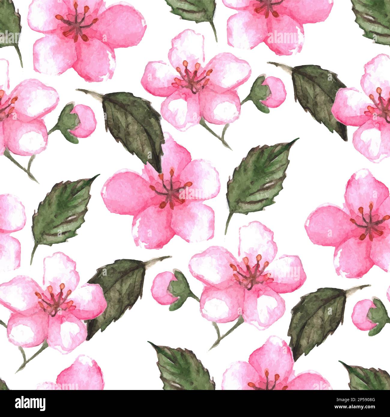 Watercolor pink cherry sakura seamless pattern texture background ...