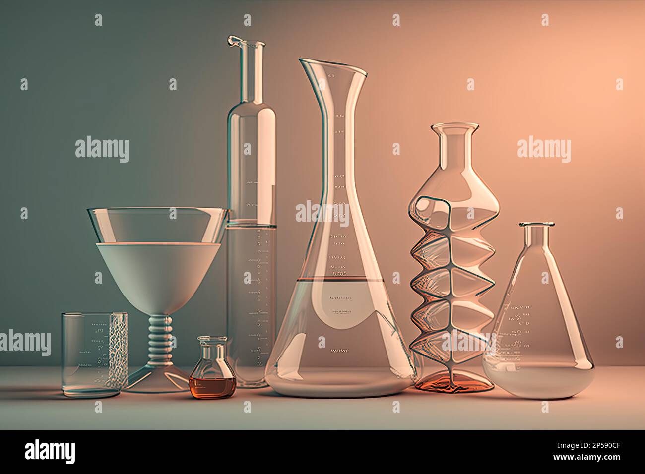 Collection of scientific glassware in laboratory isolated on light ...