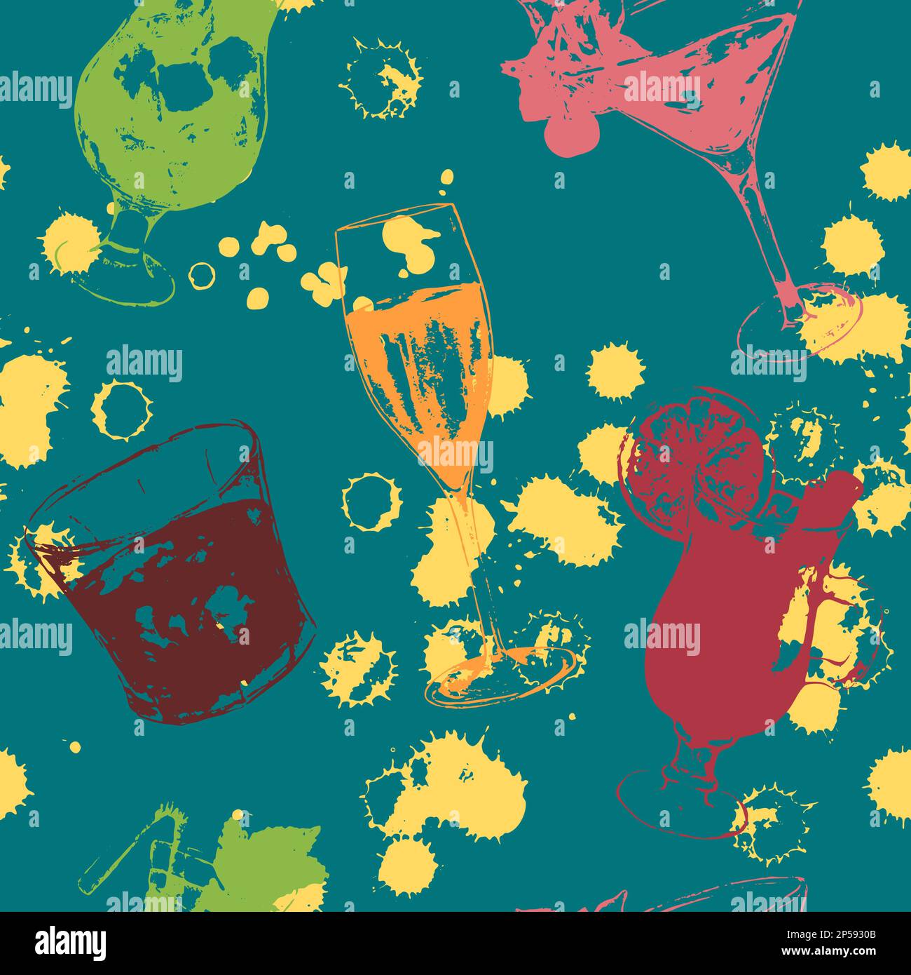 Sketched print art exotic drink alcohol cocktail seamless pattern ...