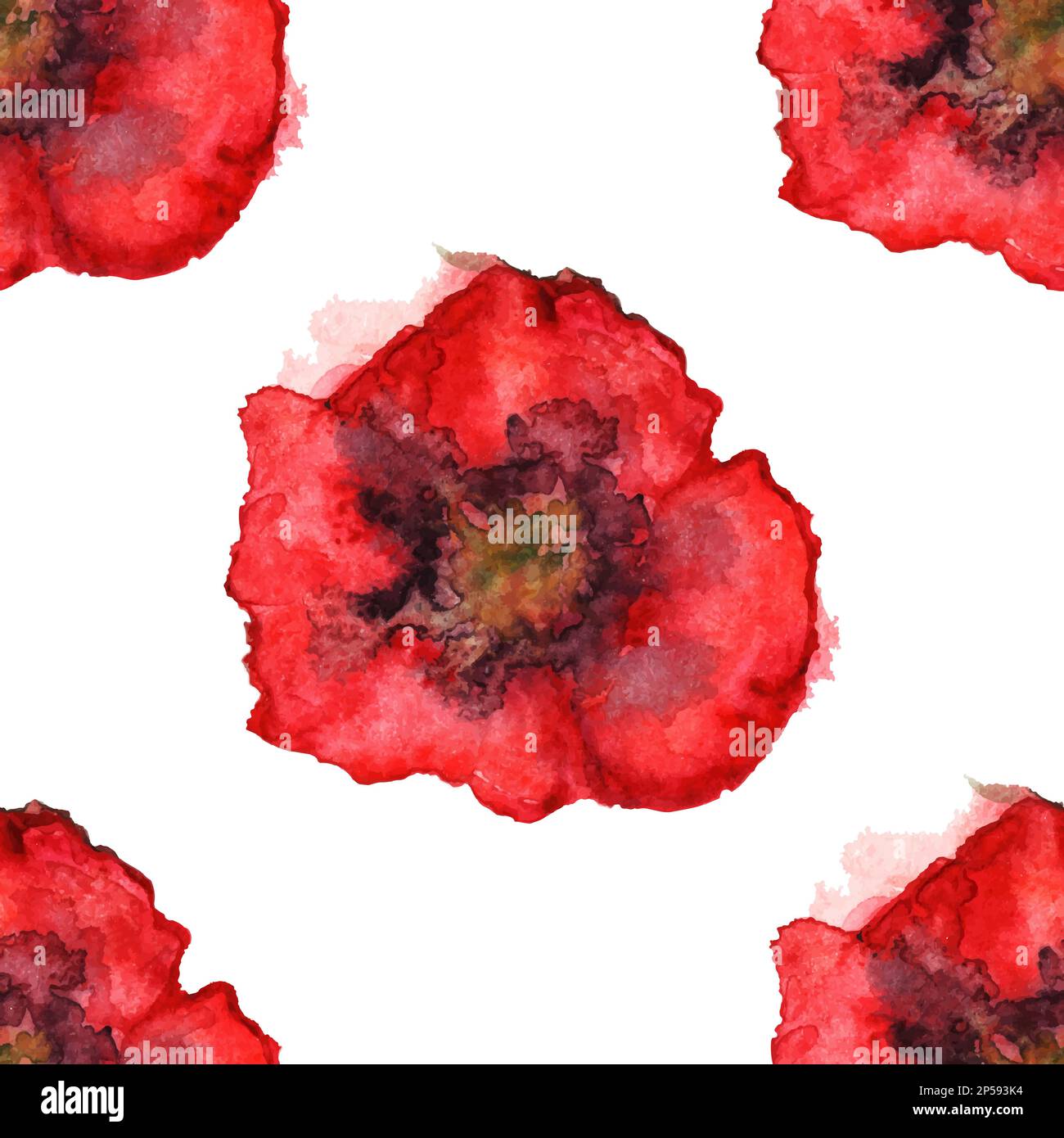 Watercolor red poppy seamless pattern texture background vector Stock ...