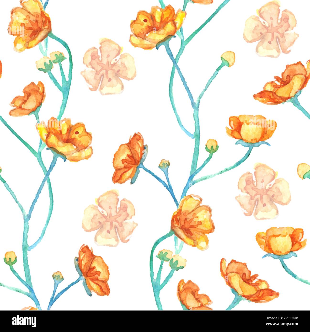 Watercolor yellow buttercups seamless pattern texture background vector ...