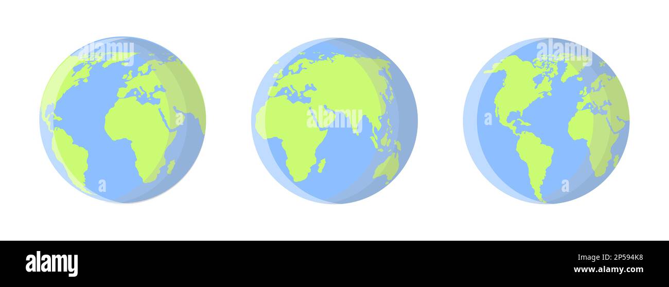 globe icons. Earth hemispheres with continents. vector world map set ...