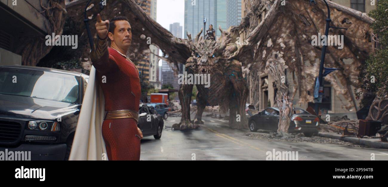SHAZAM! FURY OF THE GODS, (aka SHAZAM 2), from left: Zachary Levi as Shazam, Lucy Liu, 2023 ...