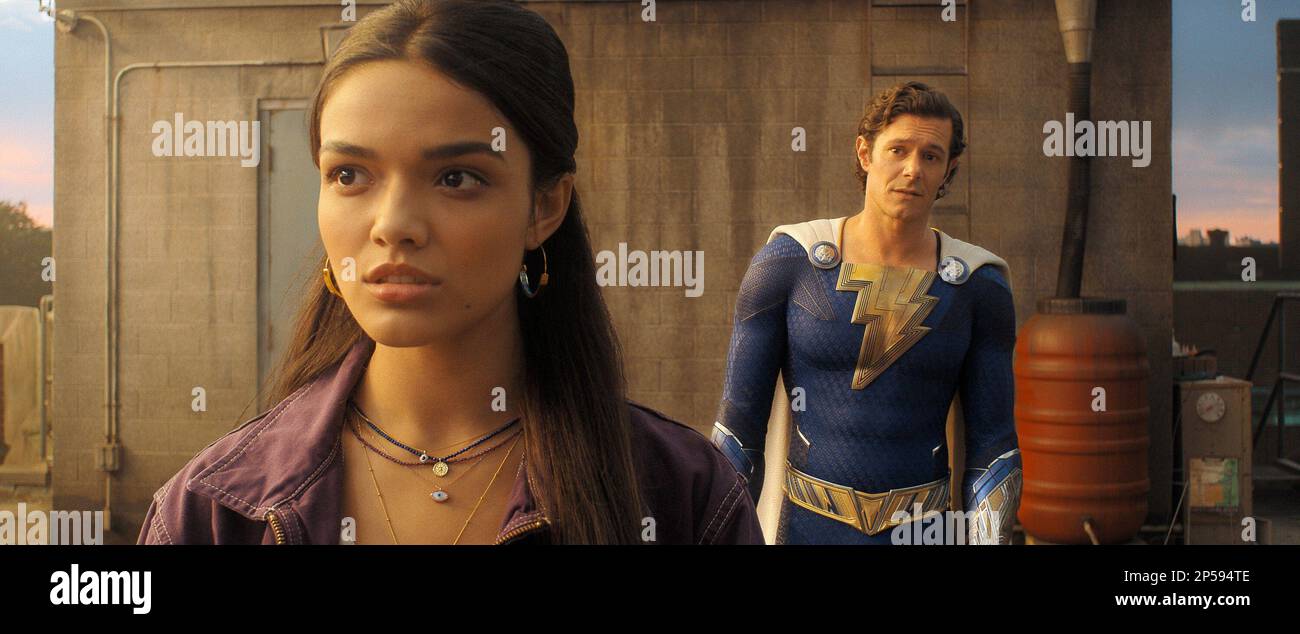 SHAZAM! FURY OF THE GODS, (aka SHAZAM 2), from left: Rachel Zegler, Adam Brody,, 2023. © Warner ...