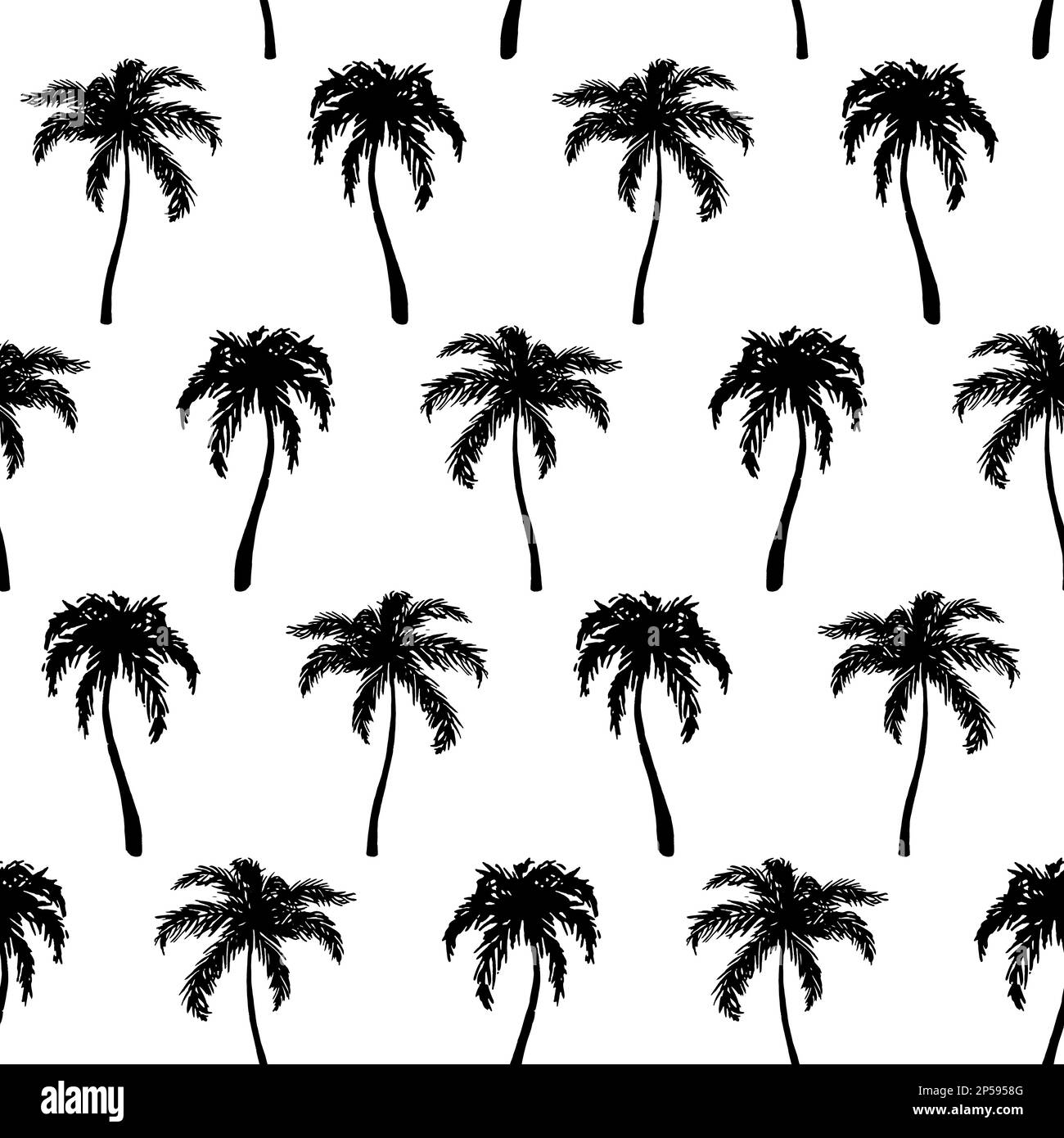 Monochrome black and white tropical palm tree hand drawn sketch ...