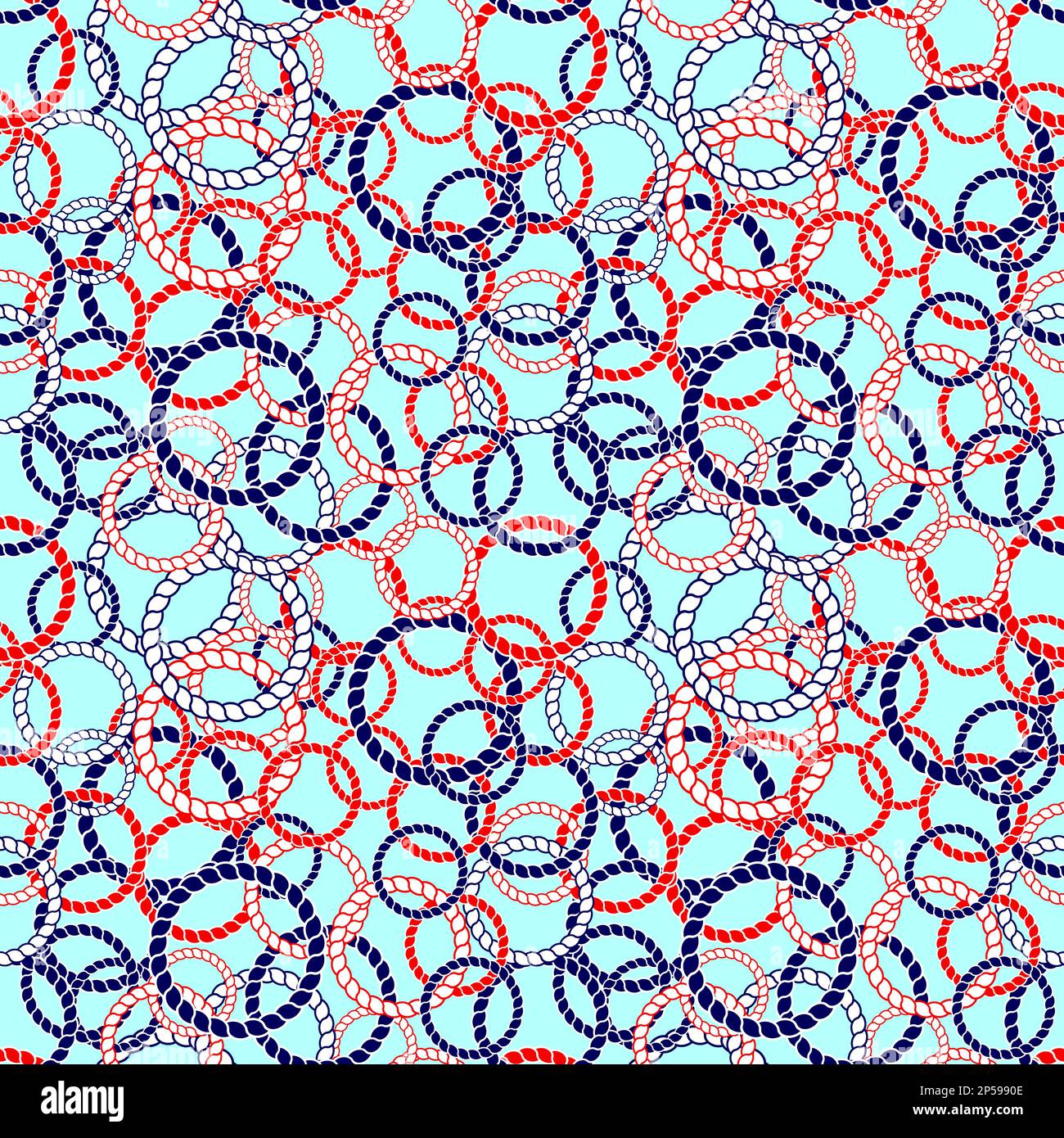 Circle blue red cyan sea rope vector line art vector seamless pattern ...