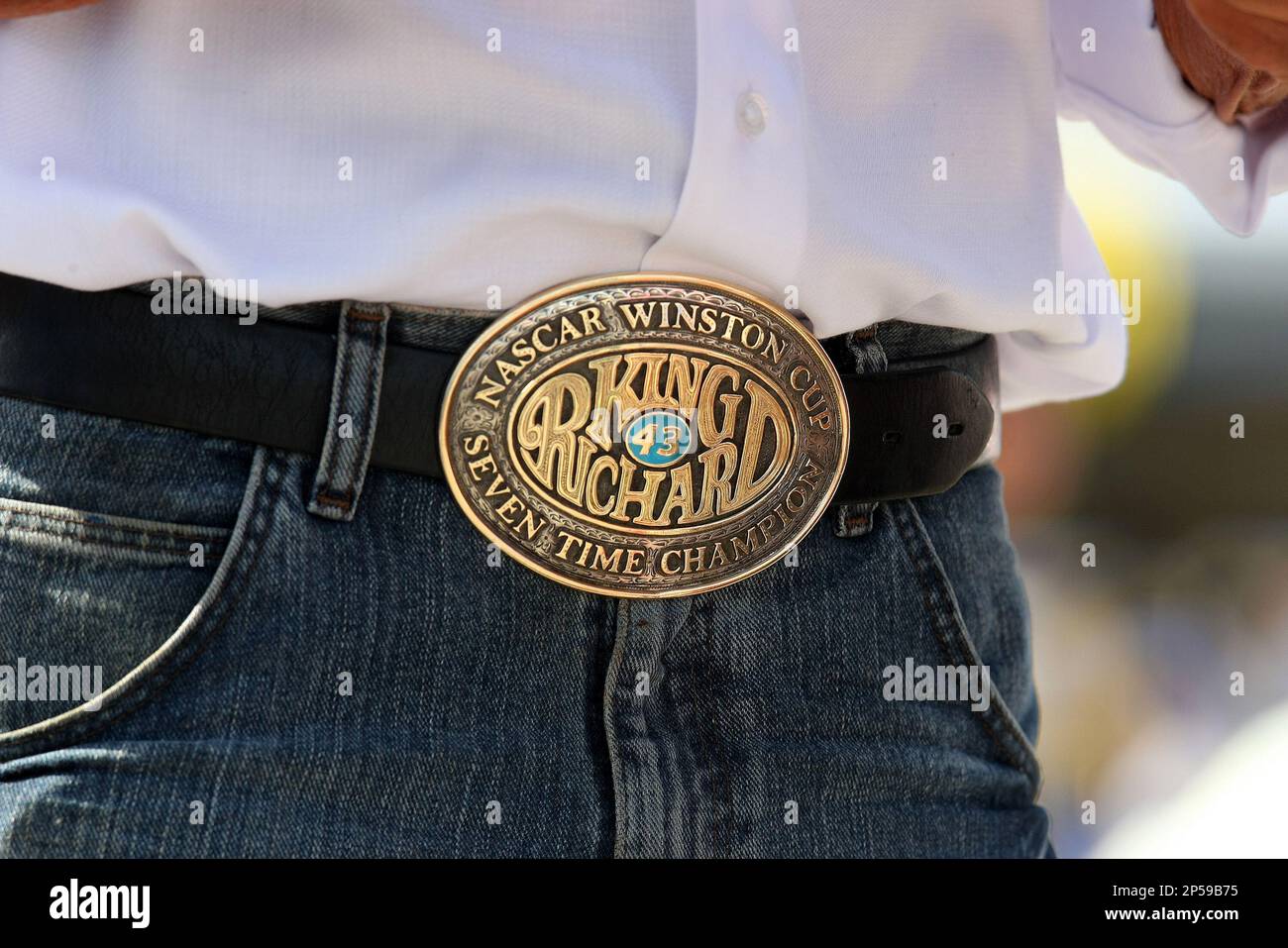 Seven time NASCAR champion Richard "The King" Petty wears a custom belt ...