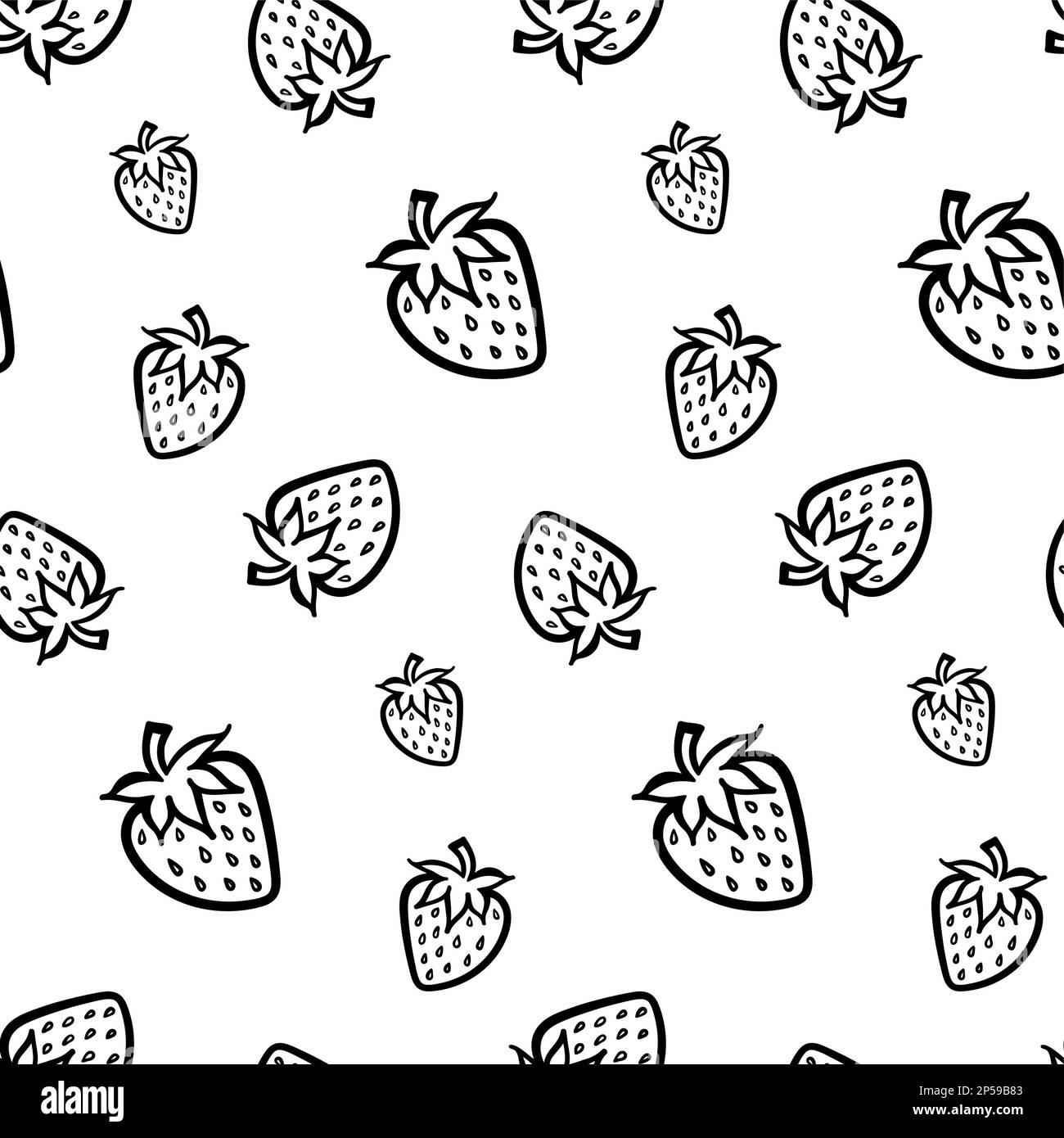 Strawberry berry monochrome black and white sketch seamless pattern ...