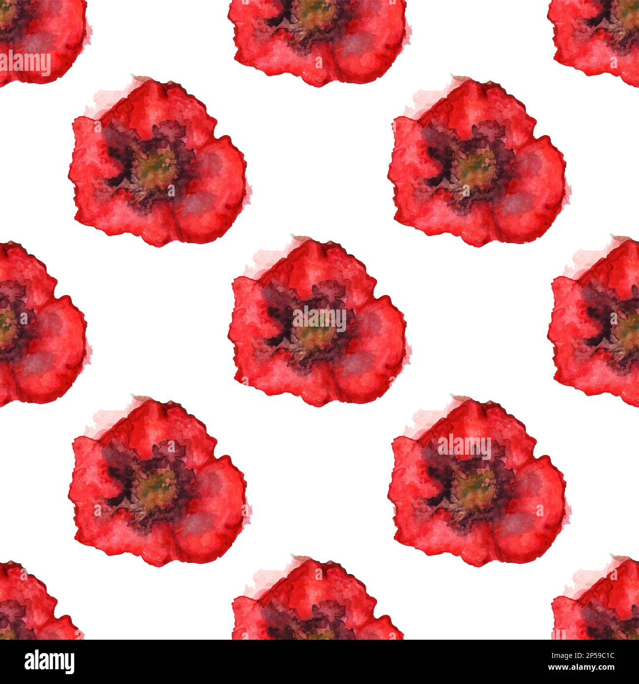 Watercolor red poppy seamless pattern texture background vector Stock ...