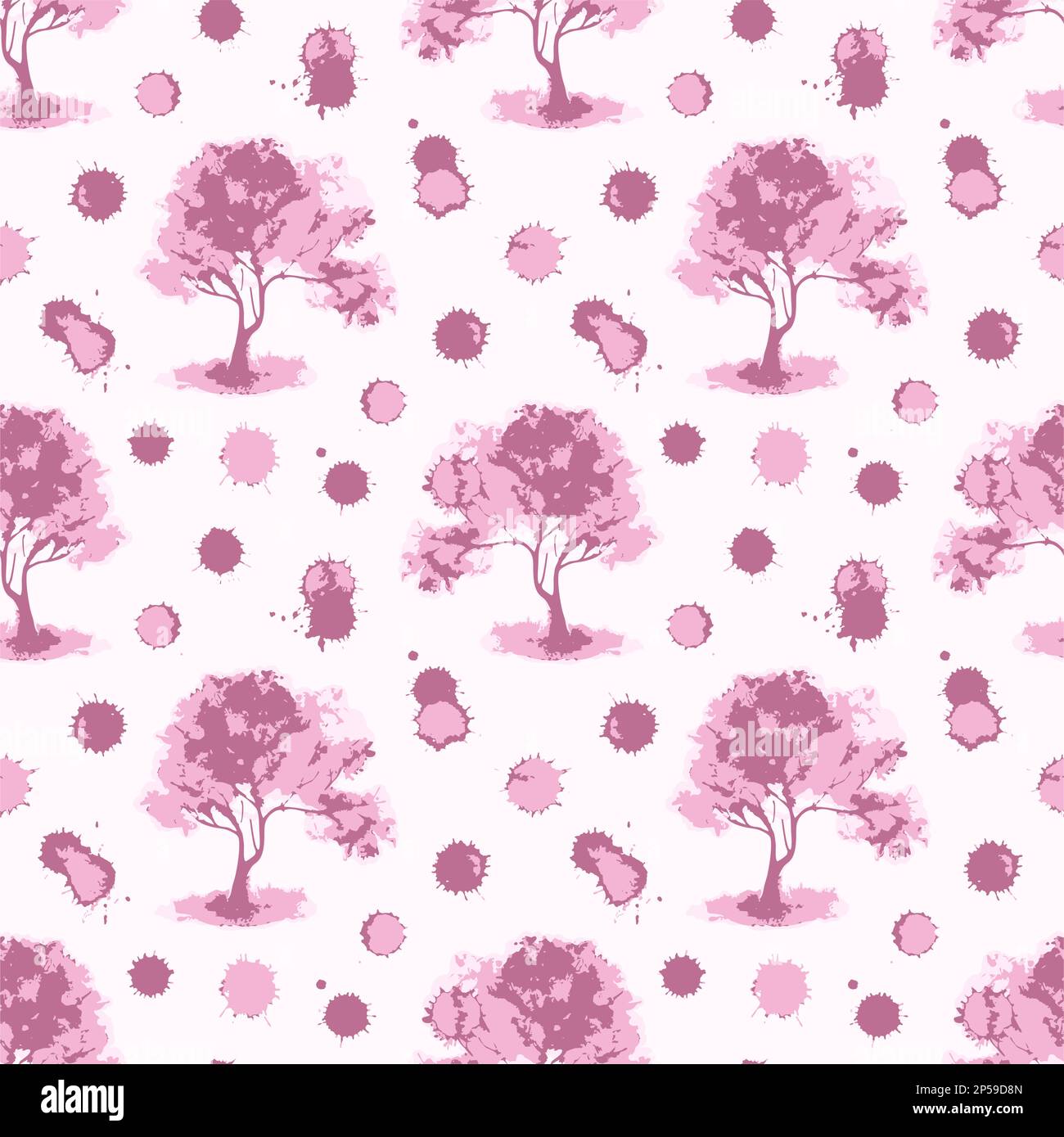 Vector pink monochrome cherry sakura tree seamless pattern texture ...