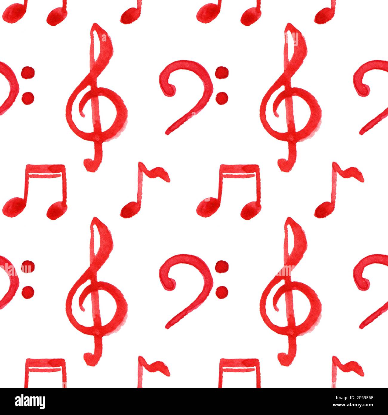 Red notes treble bass clef music seamless pattern Stock Photo - Alamy