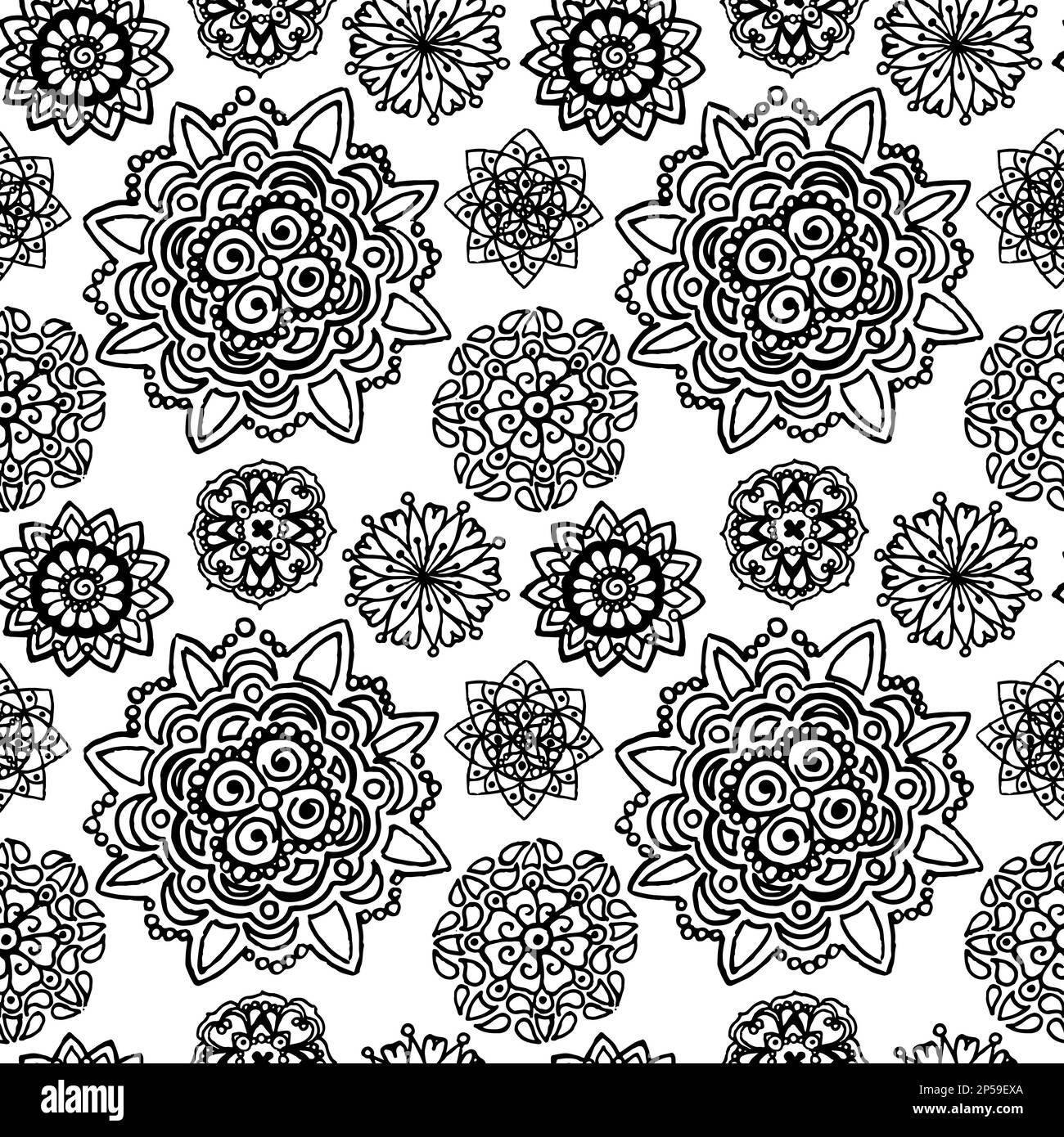 Black white monochrome circle mandala doodle pattern background texture ...