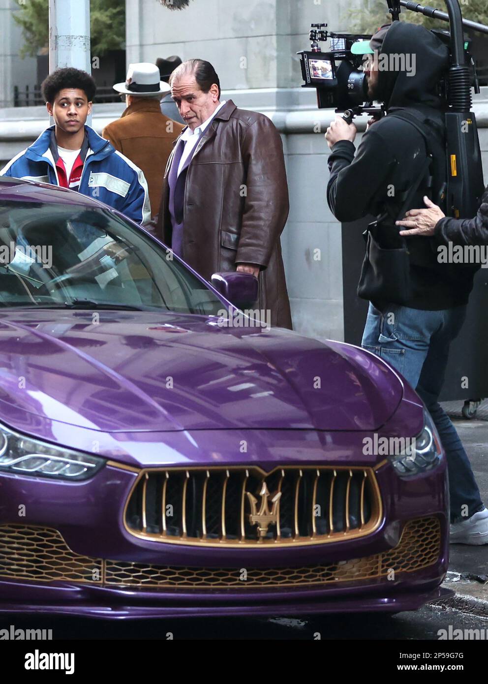 Colin Farrell pictured at "The Penguin" set in Downtown, Manhattan ...