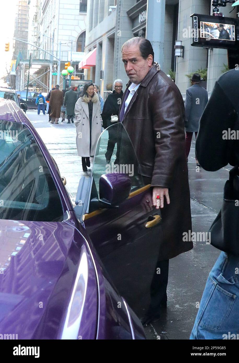Colin Farrell pictured at "The Penguin" set in Downtown, Manhattan ...