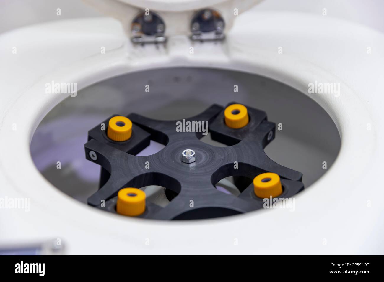 The blood tube is removed from the medical centrifuge for plasma ...