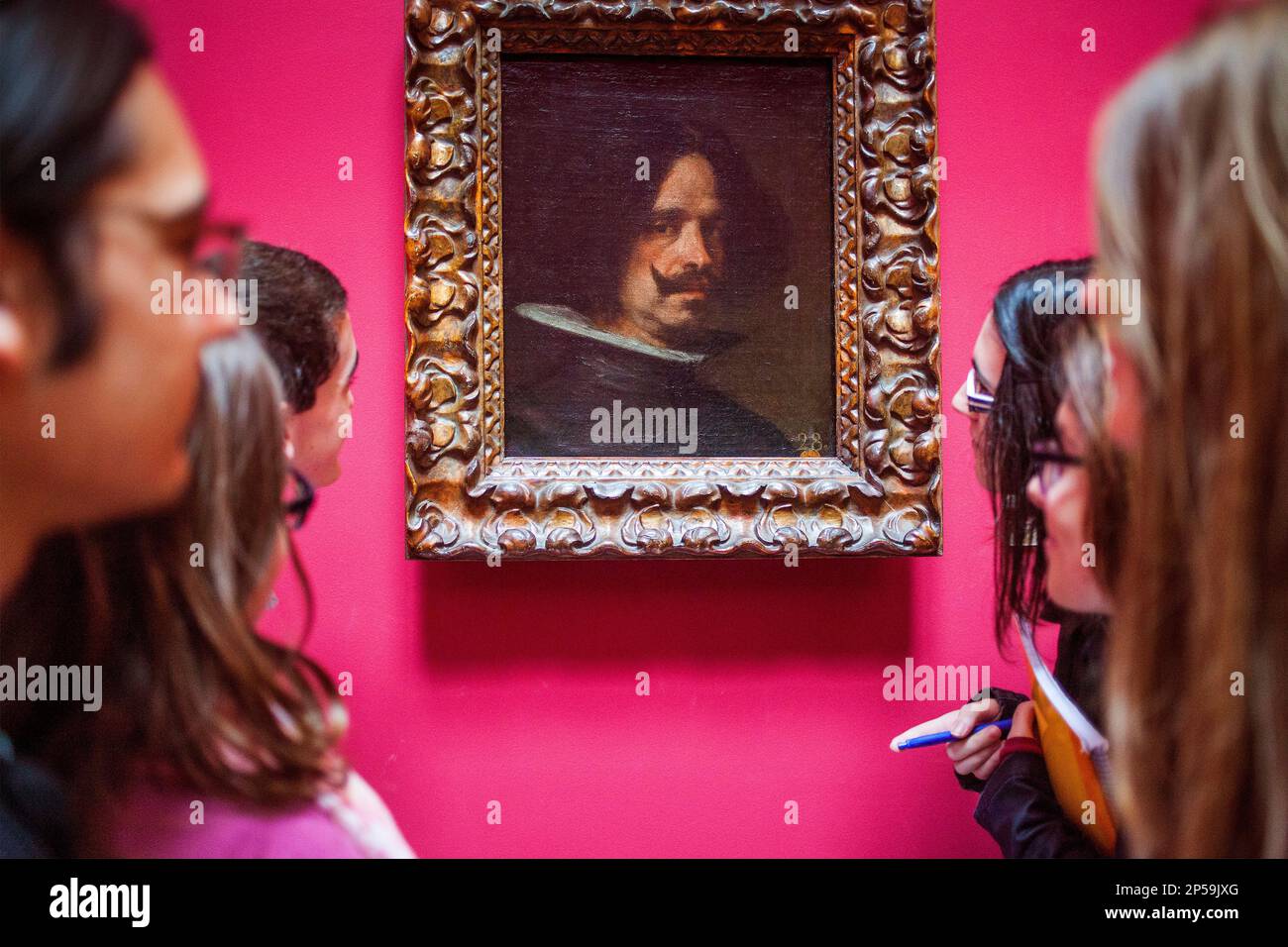 visitors watching a painting.Self portrait by Diego Velazquez (1599 ...