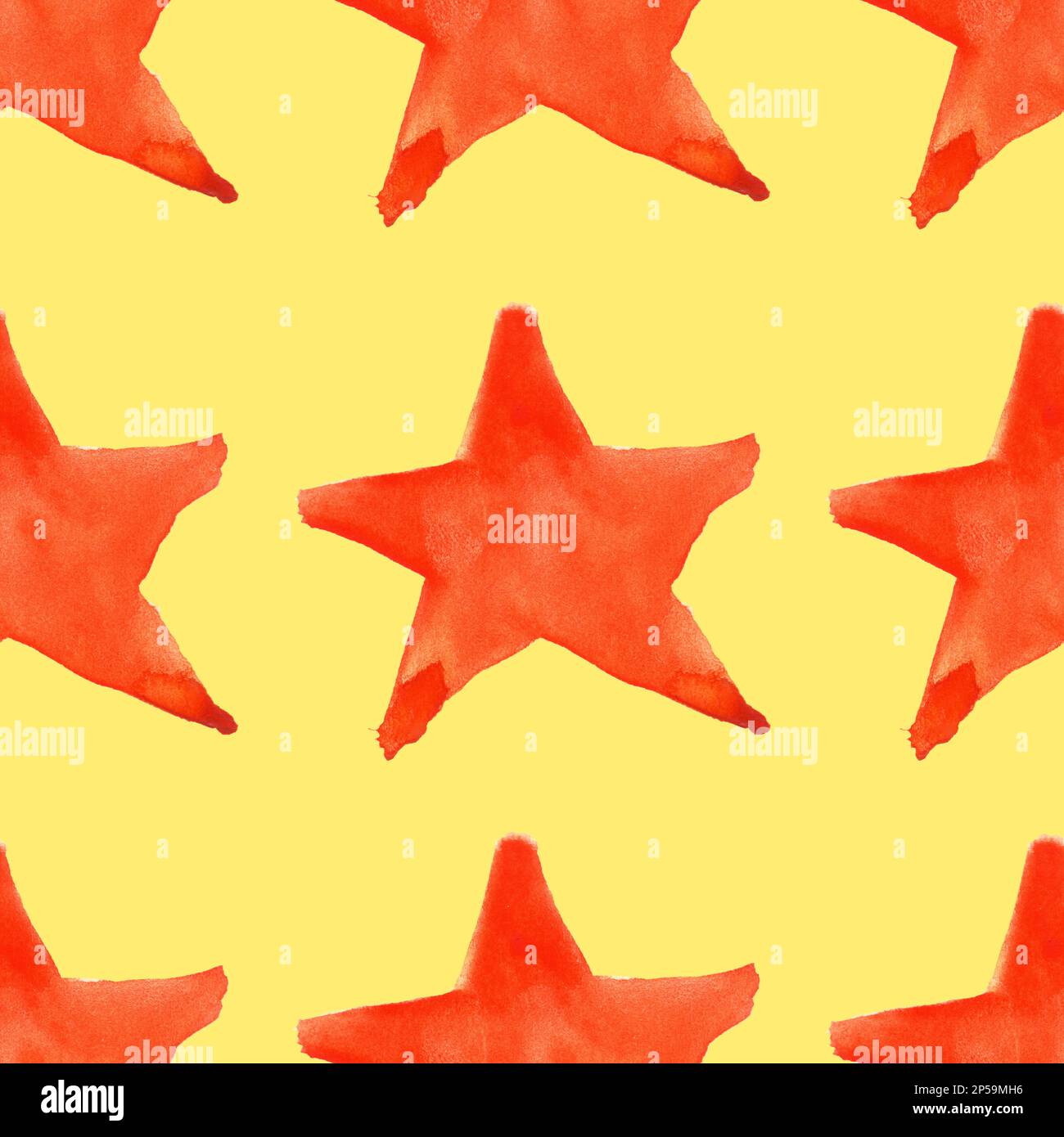 Watercolor red orange five pointed star symbol seamless pattern ...