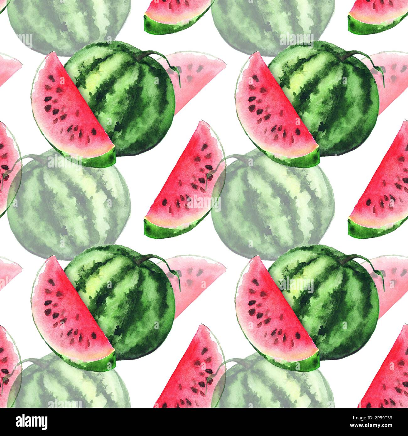 Watercolor watermelon slice fruit berry seamless pattern texture ...